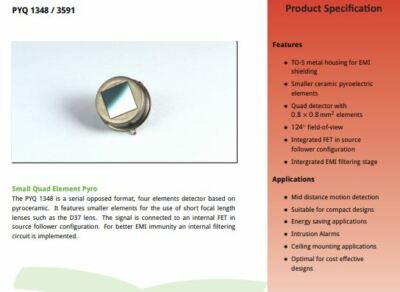 Excelitas Quad Element PIR Sensor PYQ1348 / 3591 | eBay