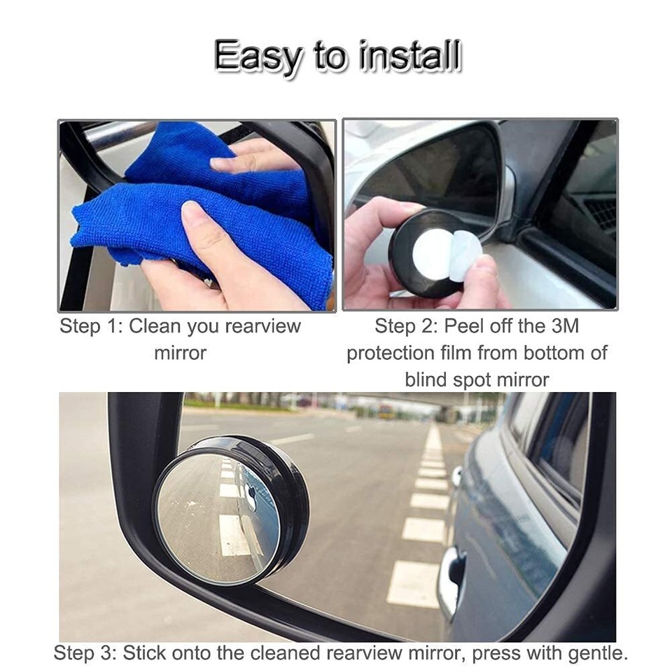2 Pack Automotive Blind Spot Mirrors Small Round Convex Adjustable 360 ...