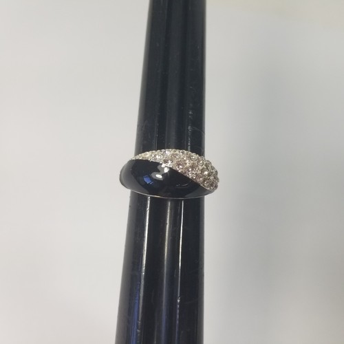 Vintage Avon Black Enamel and Rhinestone NRT Silver Tone Ring - Size 7. ...