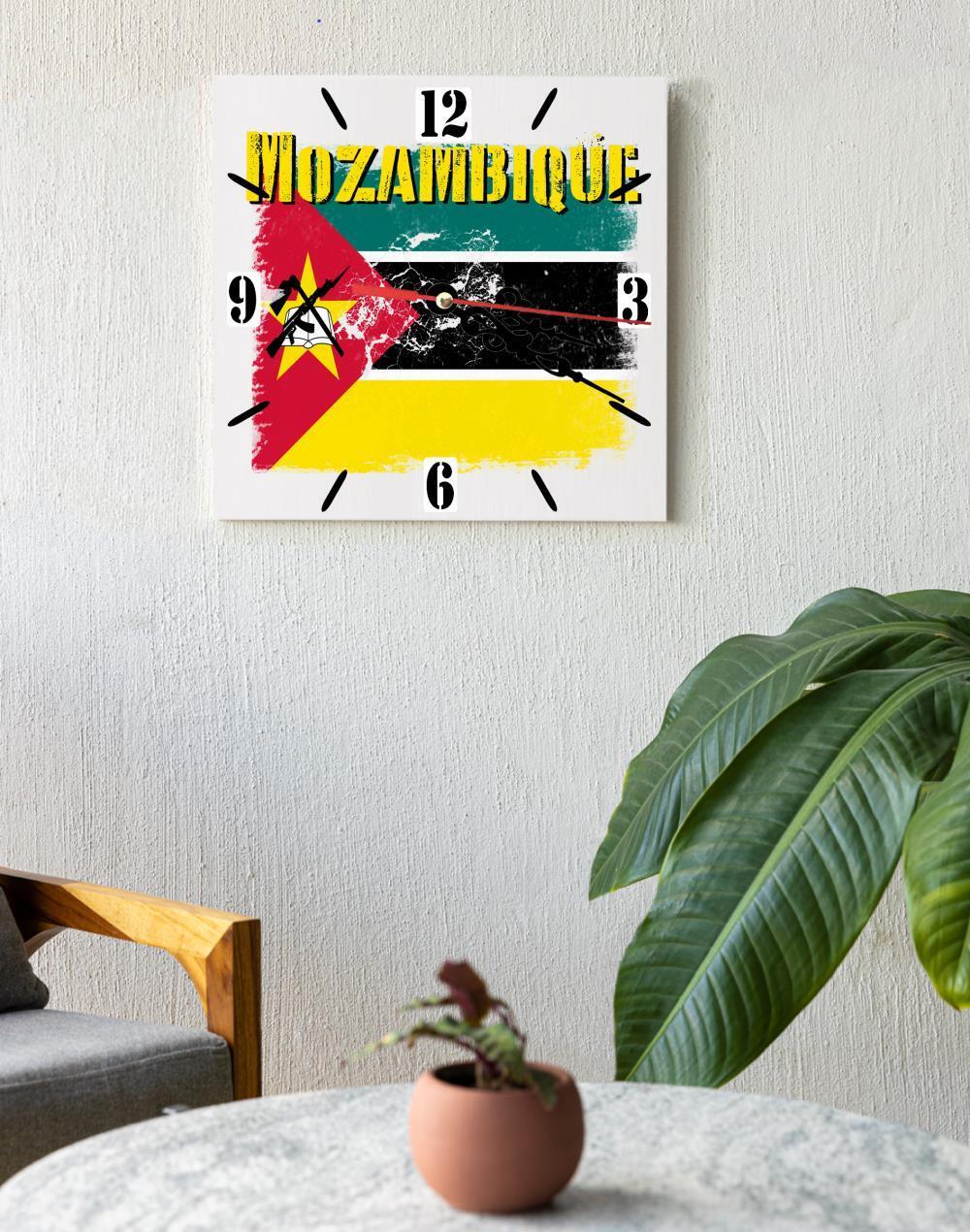 Mozambique Flag Wall clock patriots Wooden Tile Watch Support Décor | eBay