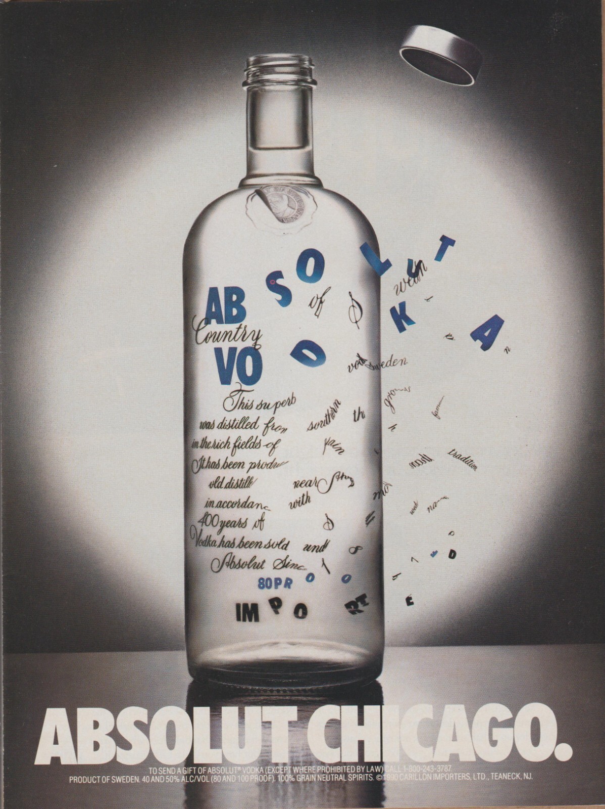1991 Absolut Vodka - "Absolut Chicago"- Windy City - Letters Lid Blow ...