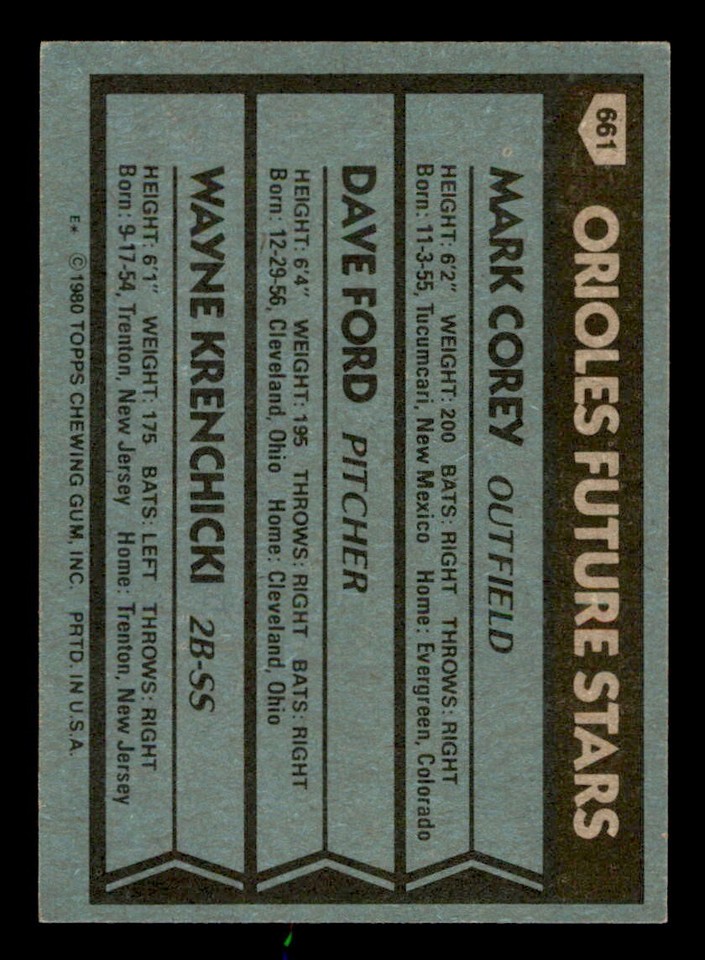 1980 Topps Baseball #661 Orioles Future Stars (Dave Ford) Autograph (No ...