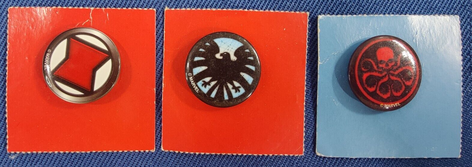3 MARVEL COMICS LOGO BLACK WIDOW, NICK FURY SHIELD, RED SKULL 1" MINI ...
