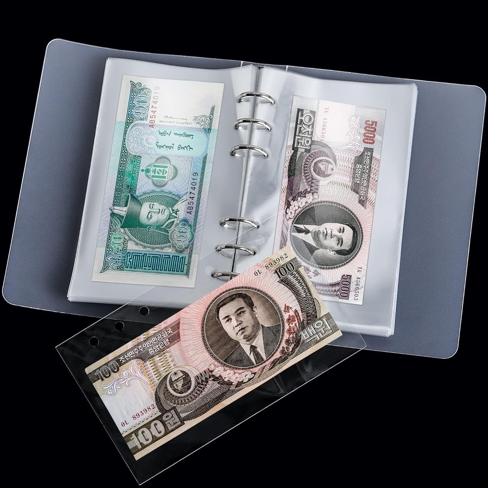 100 Pockets Dollar Bill Holders Dollar Paper Money Sleeves Storage Book ...