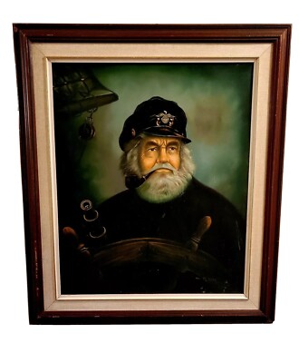 Detailed vintage Original Oil painting of Sea Captain smoking pipe | eBay
