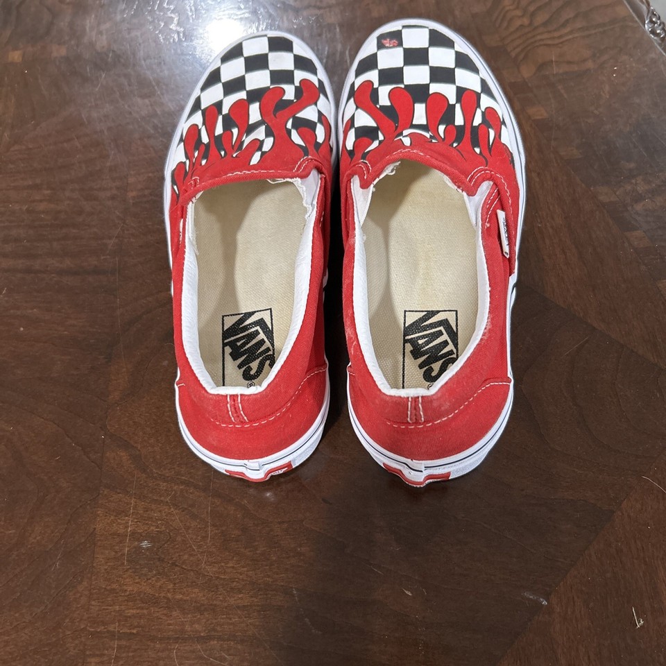 Vans Classic Slip-On Shoes Checkerboard Flame Red Blood Drip Mens Sz 6 ...