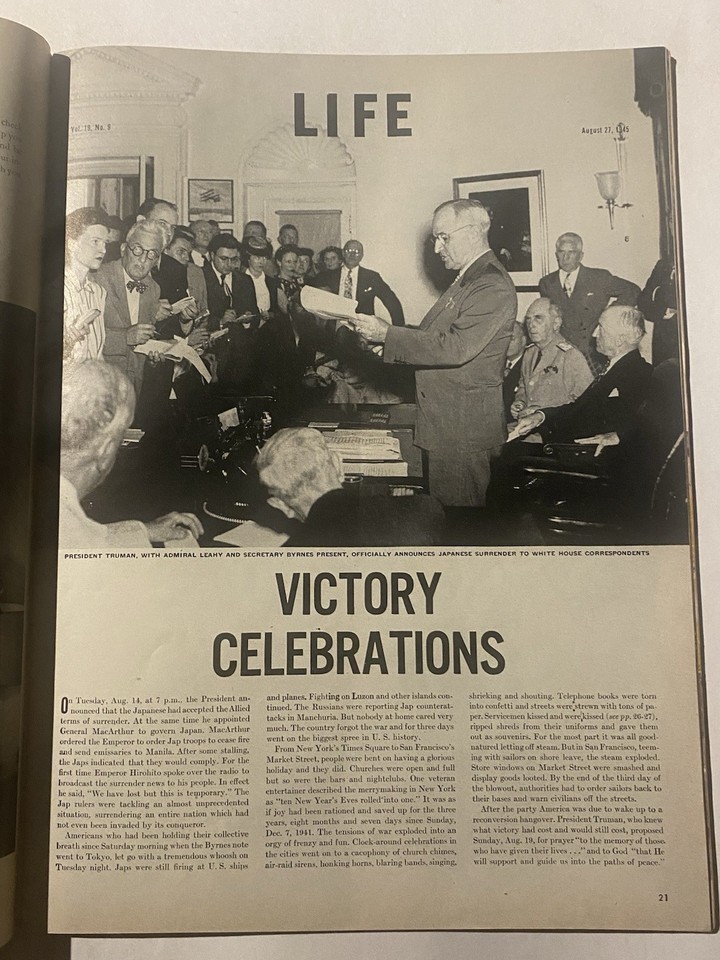 LIFE MAGAZINE / AUGUST 27, 1945 / VICTORY CELEBRATIONS, THE WEEK WW2 ...