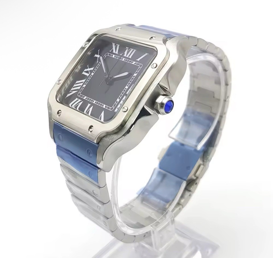 Silver Square Automatic Rectangle Watch w/NH35 Santo Dive Crystal 100M ...