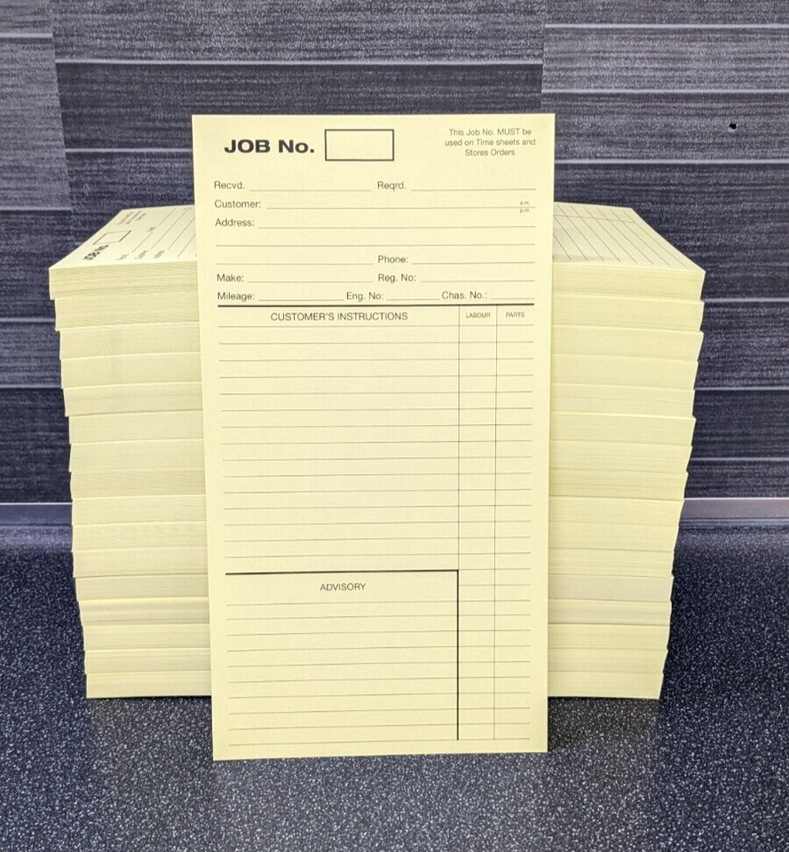 GARAGE WORKSHOP REPAIR JOB CARD - WORKS CARDS Pack of 50 Yellow Card ...