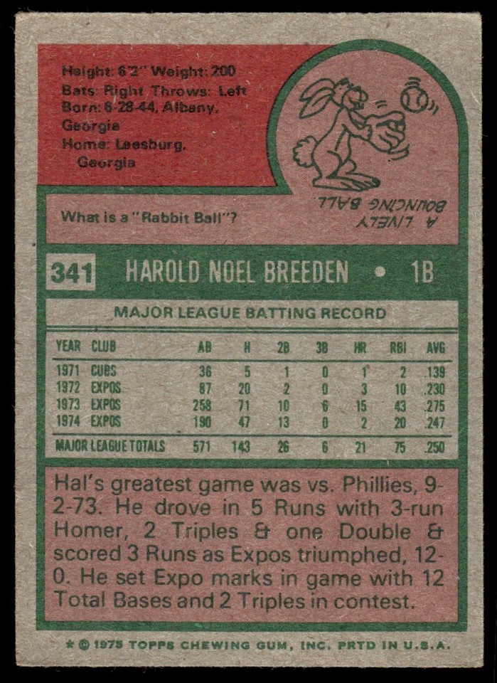 1975 Topps Hal Breeden Montreal Expos #341 | eBay