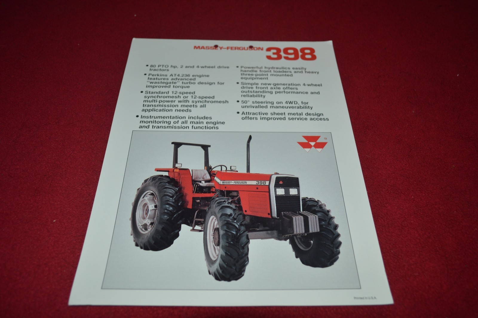 Massey Ferguson 398 Tractor Dealer's Brochure DCPA6 | eBay