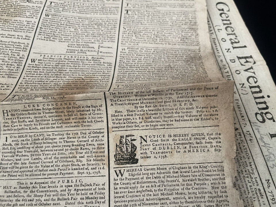 OLD NEWSPAPER FROM 1700s - Stock Prices, Historical Events, Trade ...