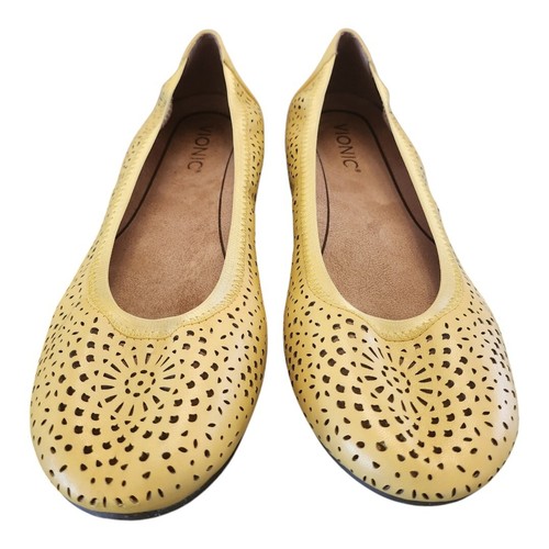 Vionic Robyn Perforated Leather Ballet Flats Shoes Size 9.5 Buttercup ...
