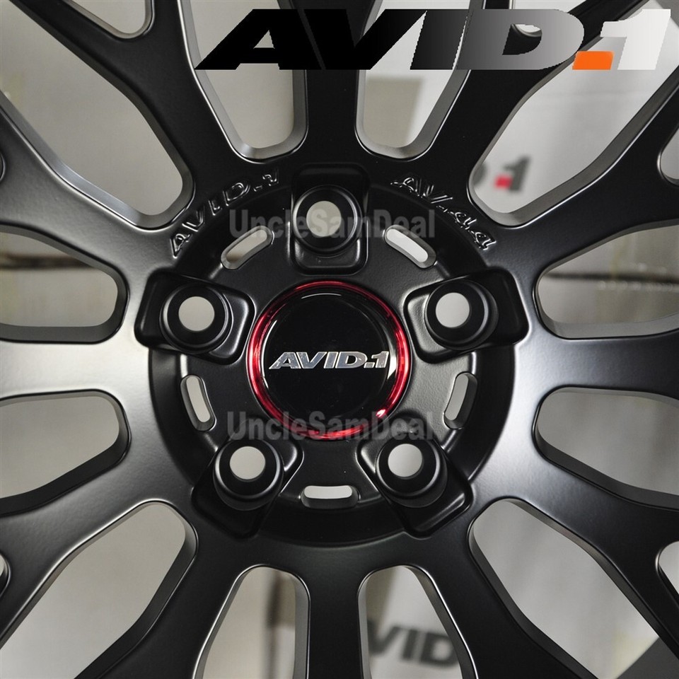 18x8.5 5x114.3 +35 OFFSET AVID.1 AV-44 MATTE BLACK MESH SPOKES WHEELS ...