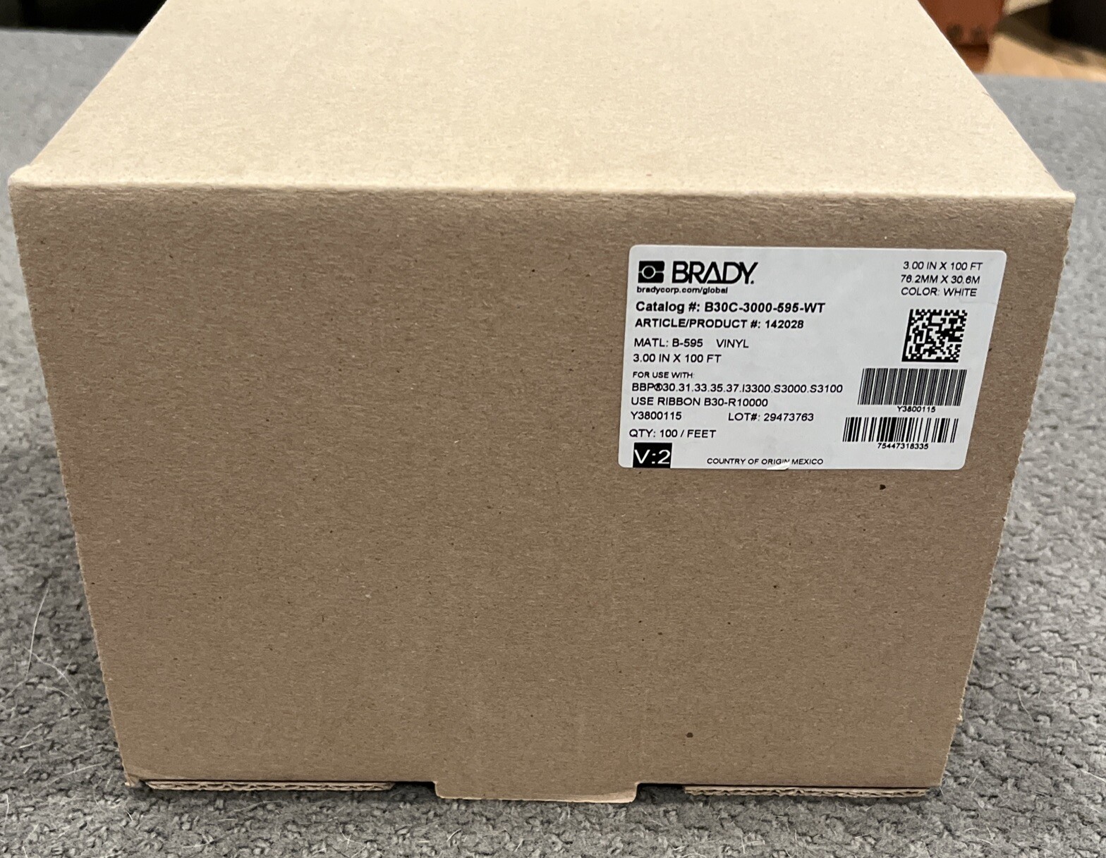 Brady B30C 3000 595 WT Y3800115 White 3” X 100’ BRAND NEW IN BOX | eBay