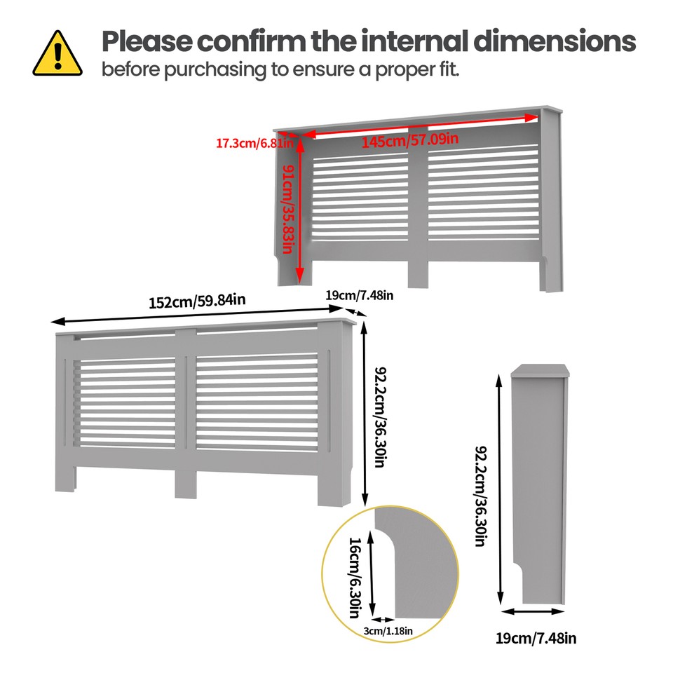 91/100cm Internal Radiator Cover MDF Modern Cabinet Slatted High ...