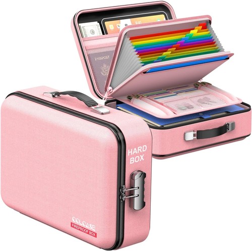 Fireproof Locking Document Box, Water Resistant Hard Case, Pink | eBay