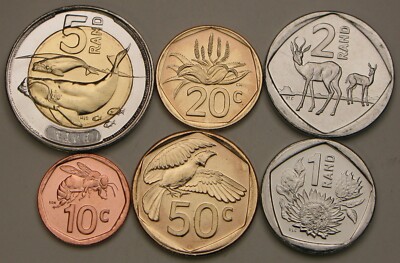 SOUTH AFRICA 10, 20, 50 Cents, 1 Rand, 2 & 5 Rand 2023 / 2024 - 6 Coins ...