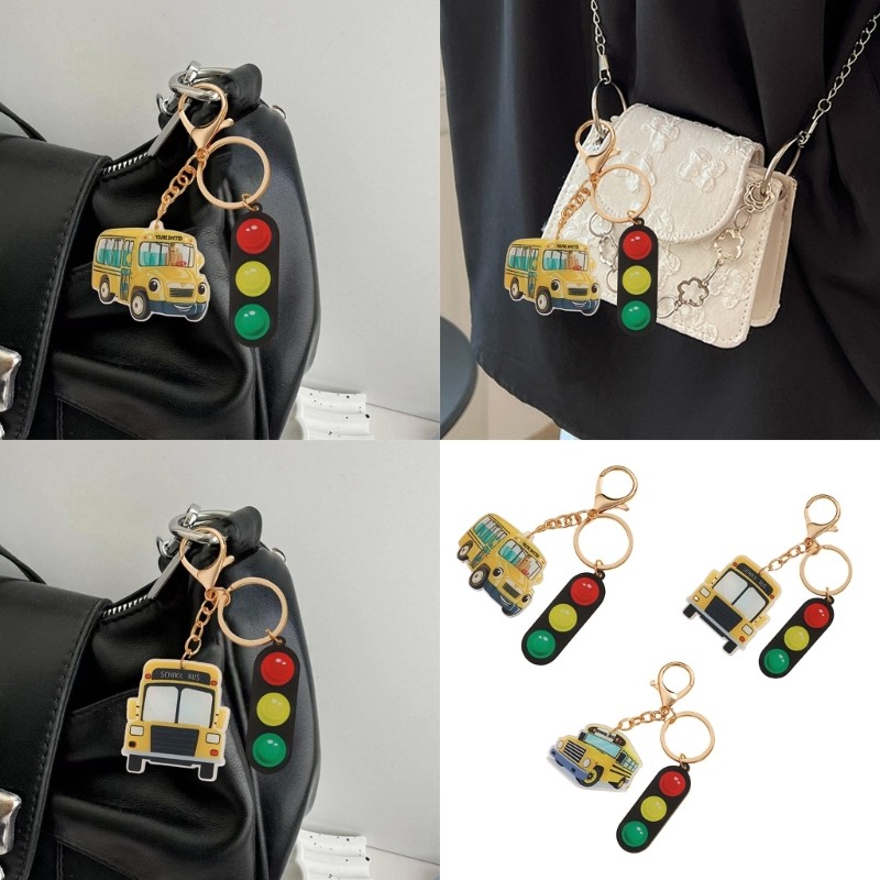 School Bus Keychain Bag Pendant Charm Traffic Light School Bus ...