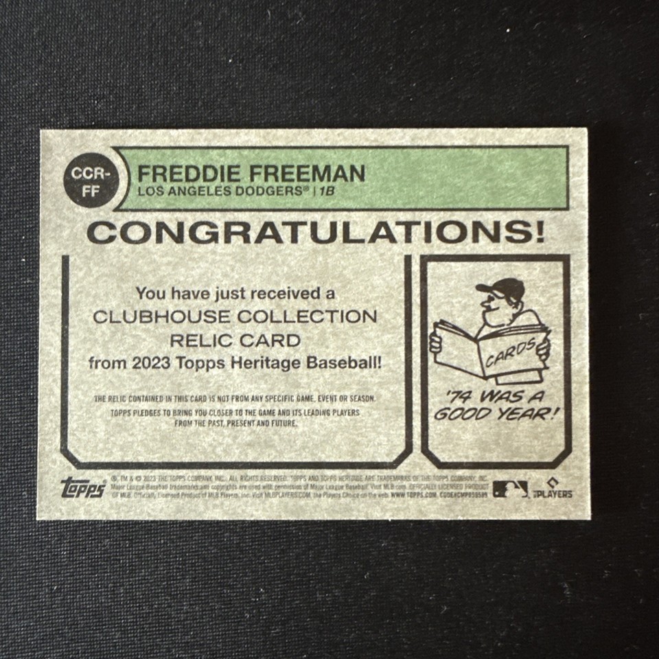 Freddie Freeman Game-Worn Patch 2023 Topps Heritage Clubhouse ...