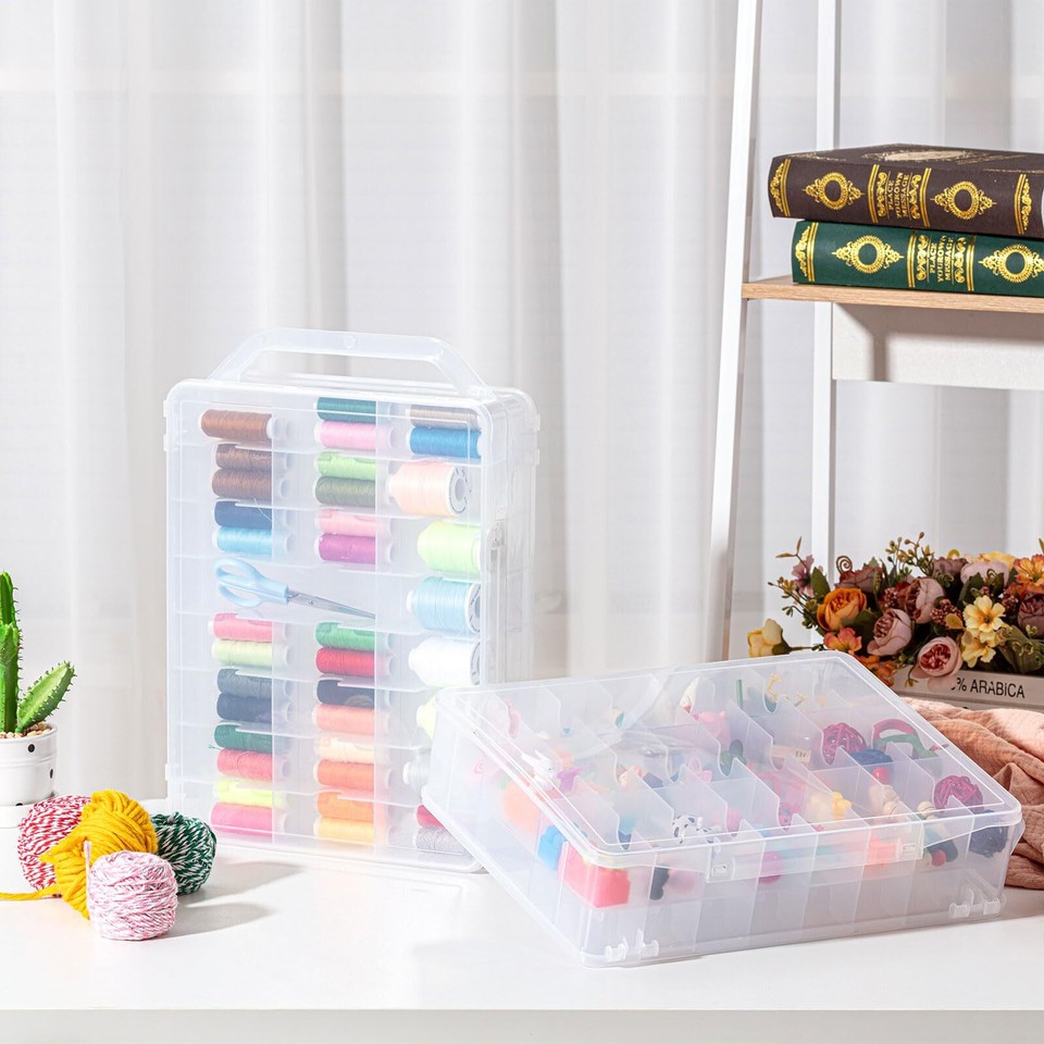 2 Pack Double Sided Thread Box Storage 46 Grids Sewing Organizer Box ...
