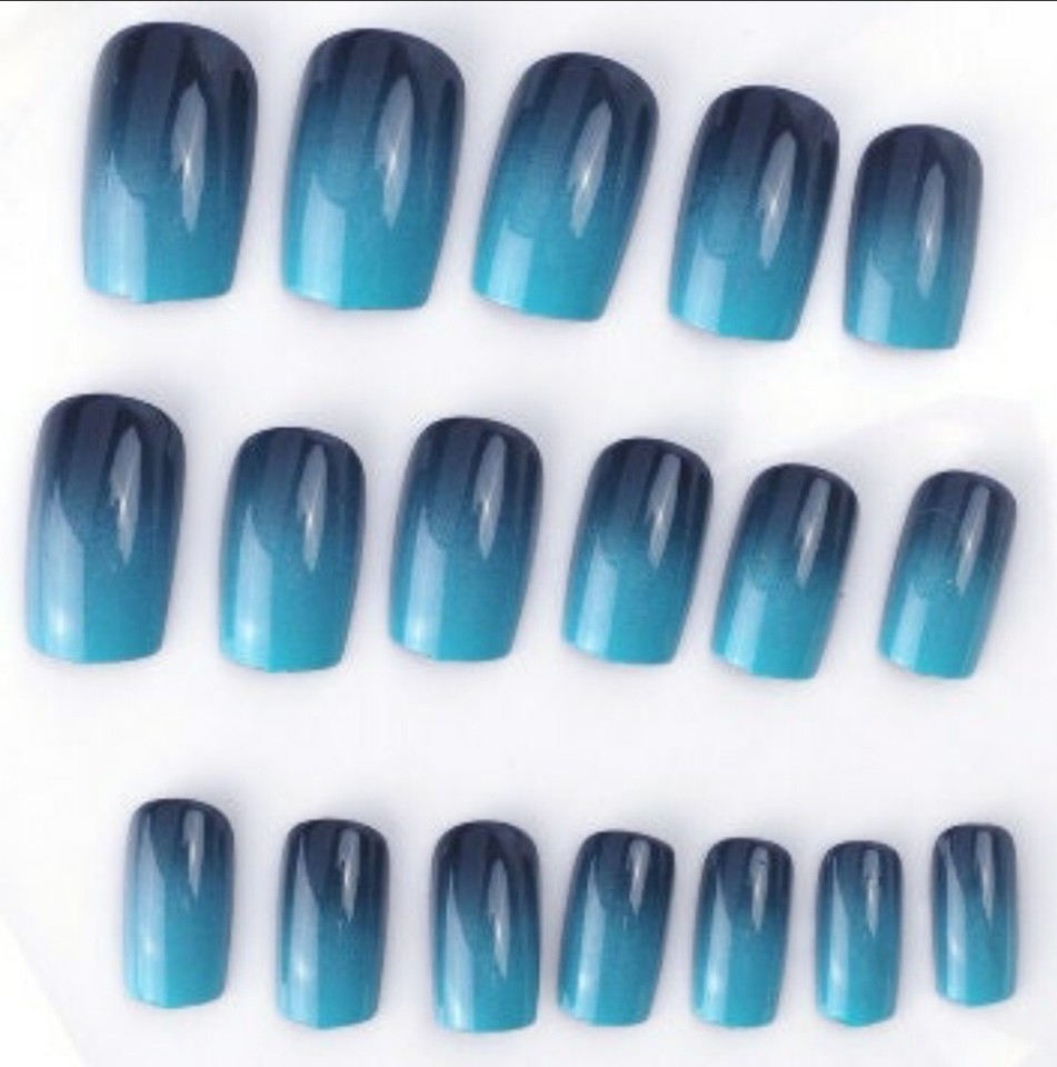 24 Blue Black Ombre Square Press on nails kit Glue on Goth emo alt edgy ...
