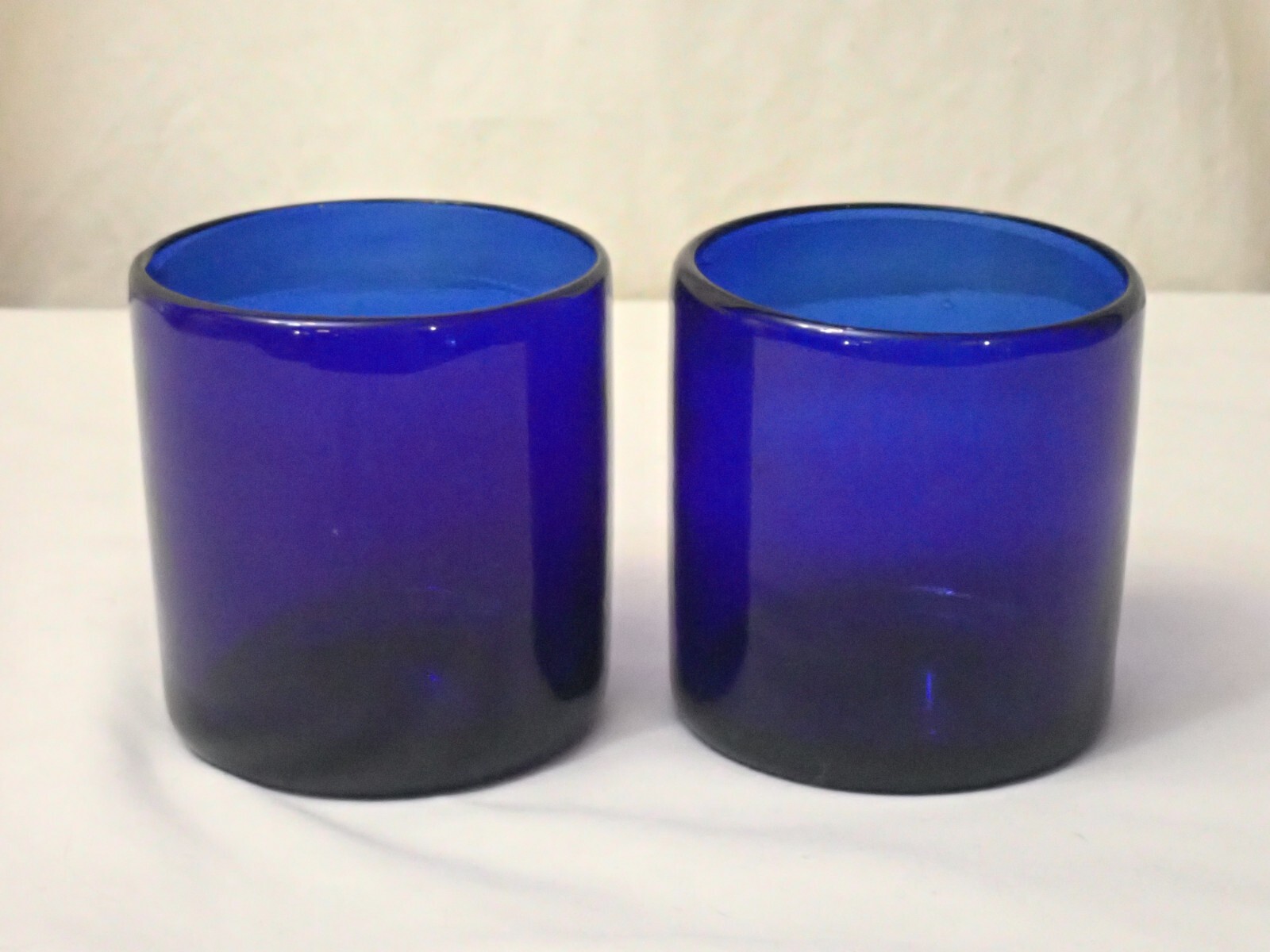 Pair of Hand Blown Cobalt Blue Rocks Glass Drinks Tumblers 3 3/4" tall ...