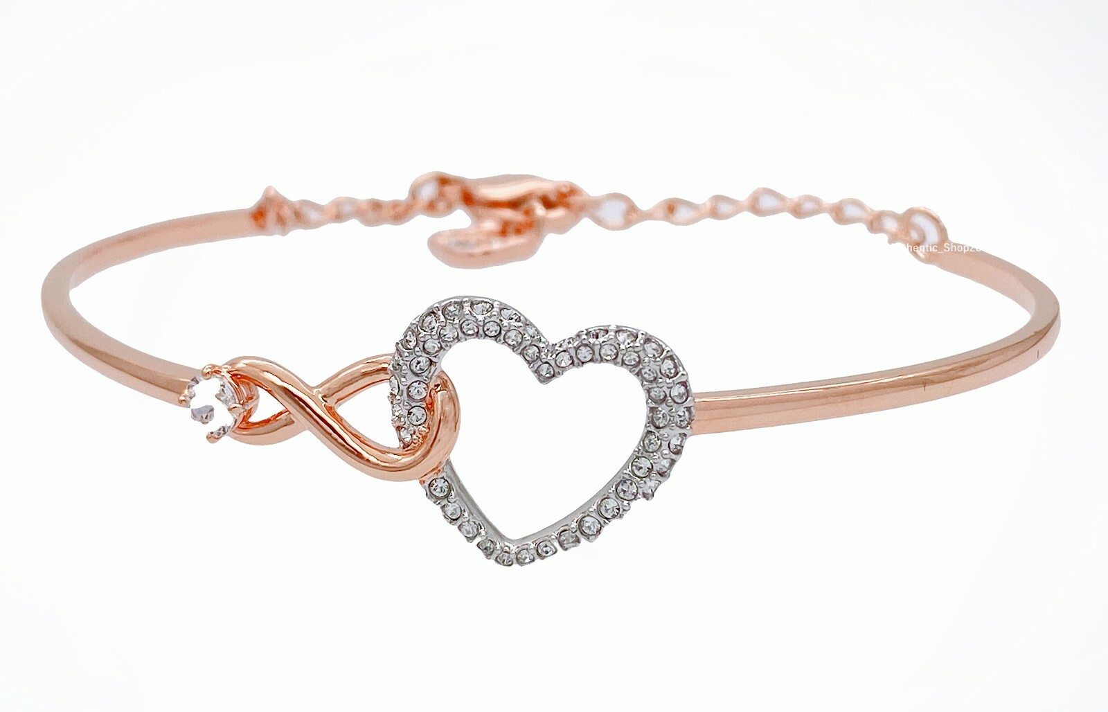 New SWAROVSKI Rose Gold Sparkle Crystals Infinity Heart Bangle Bracelet ...