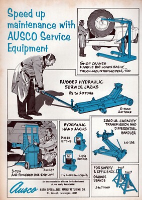1968 Ausco Hydraulic Service Jack Shop Crane End Lift Original Color Ad ...