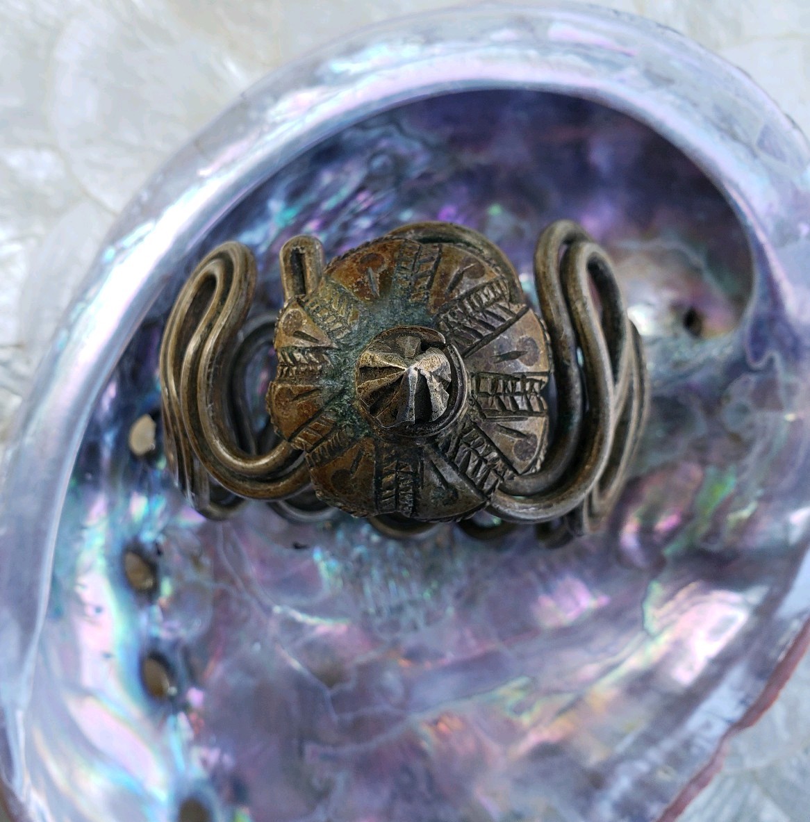 Rajasthan Ethnic Tribal Mixed Metal Gypsy Bracelet - Gem