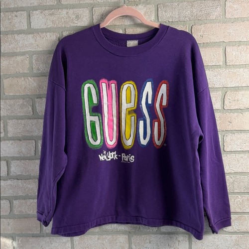Guess Vintage 1989 Multicolor Logo Purple Sweatshirt M/L | eBay