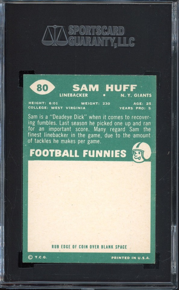 1960 Topps #80 Sam Huff SGC 4 New York Giants HOF Football Card (068 ...