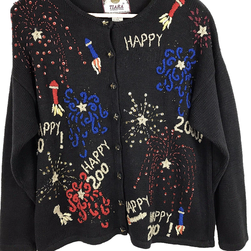 VTG Tiara Sweater Women L Cardigan Y2K Millennium Christmas New Year ...
