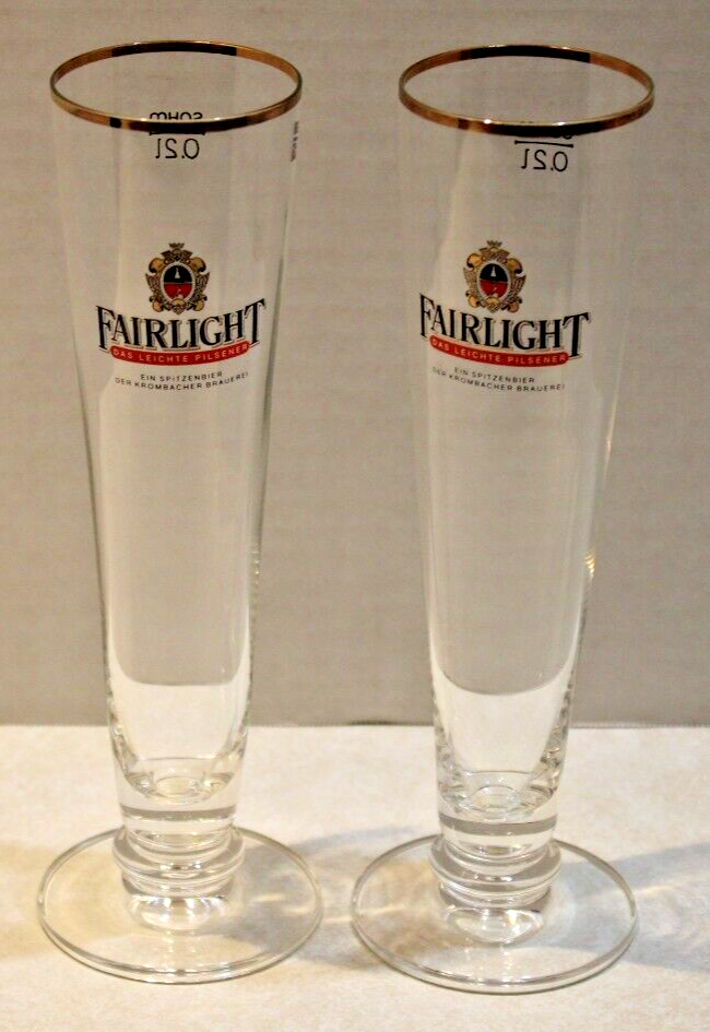 Fairlight Pilsener Pair Tall Gold Rim Beer Glasses Germany Set Of 2 ...