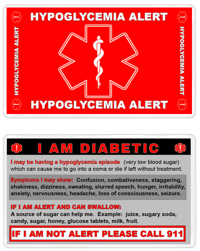 Hypoglycemia Medical Alert Wallet Card, ICE Emergency Card | eBay
