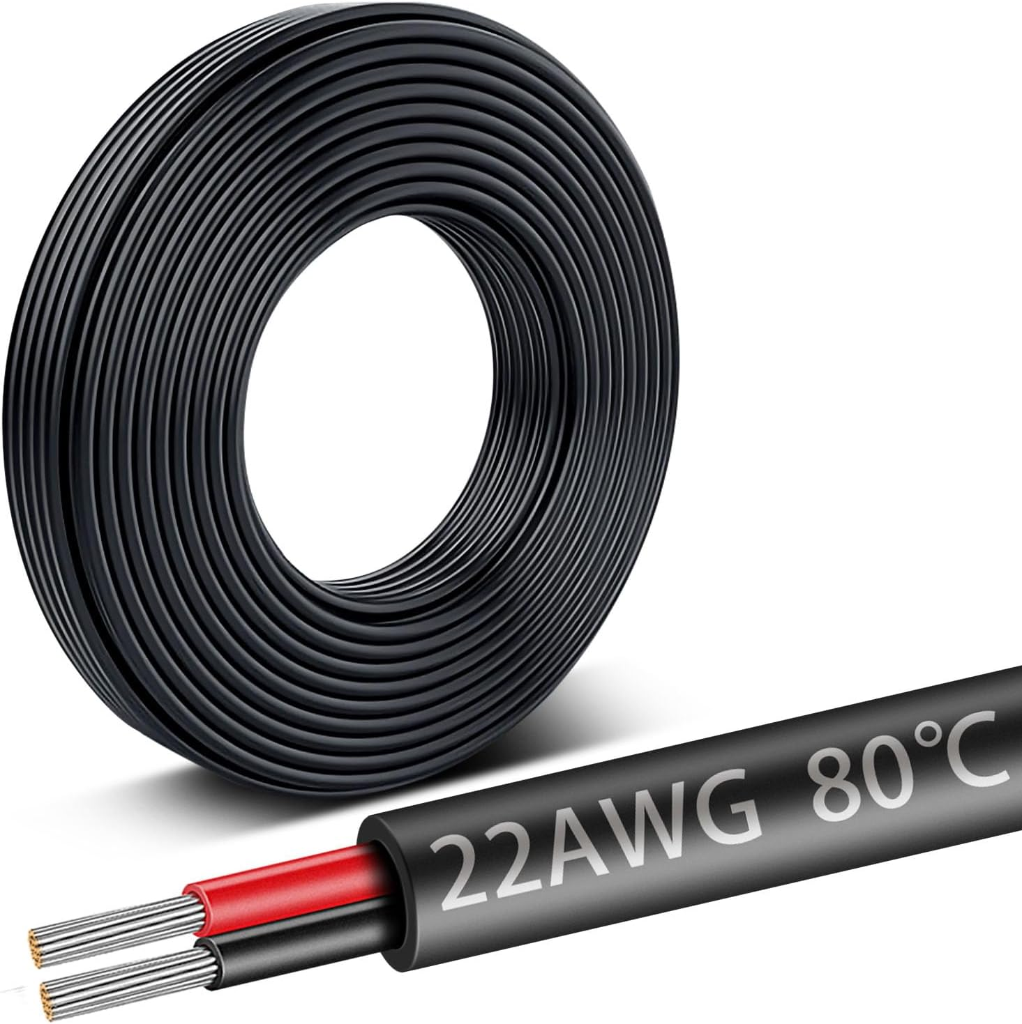 22 Gauge Wire 2 Conductor Electrical Wire, 98FT/30M Low Voltage Cable ...