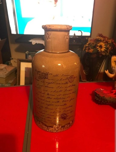 Pottery Barn Vase - Written Letter on Exterior. Very Nice Decor! Big ...
