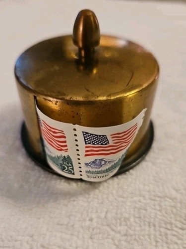 Vintage Solid Brass Postage Stamp Roll Dispenser Holder With 15 X .25 ...