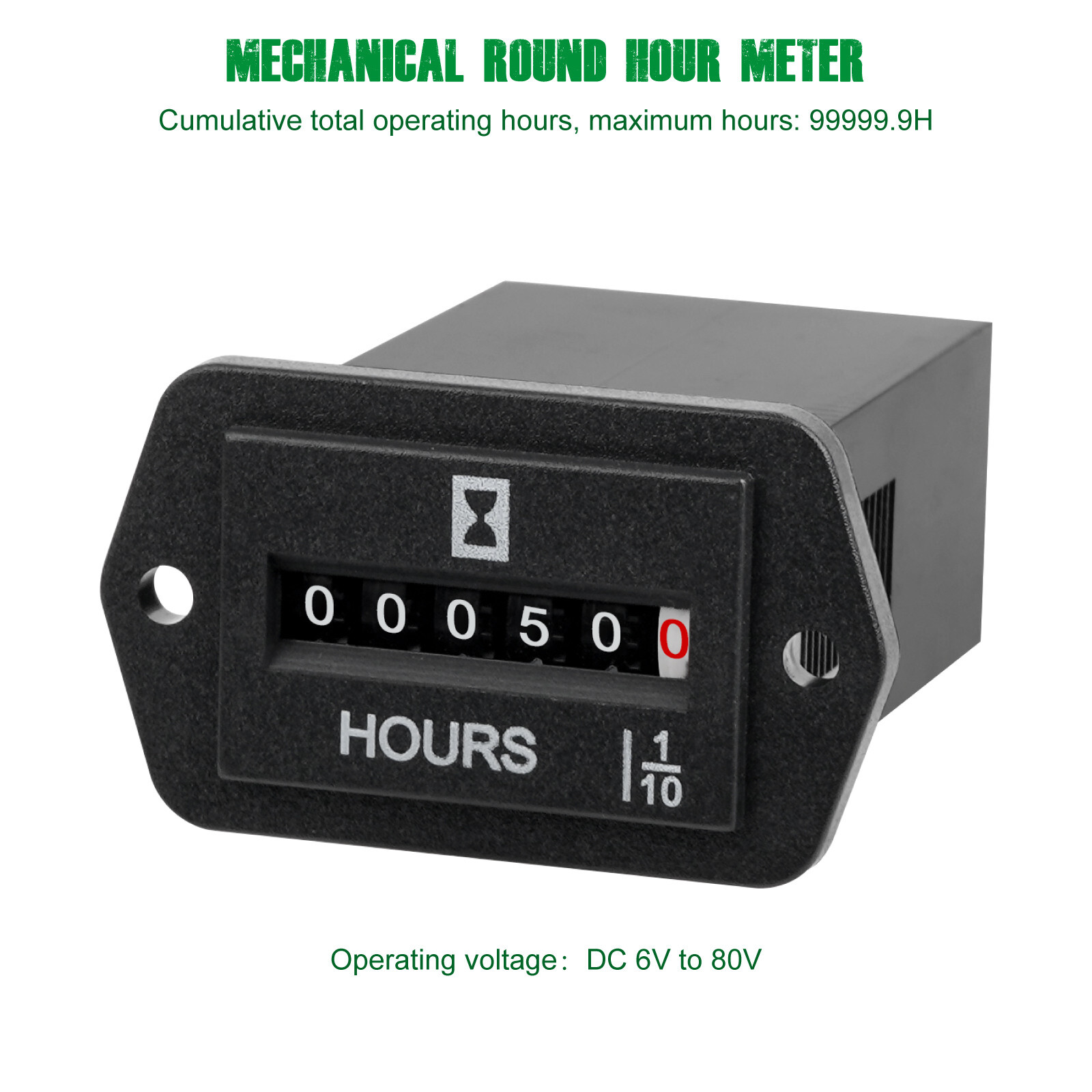 Yooreal Digital Mechanical Hour Counter,DC 6V to 80V for Golf Cart Boat ...