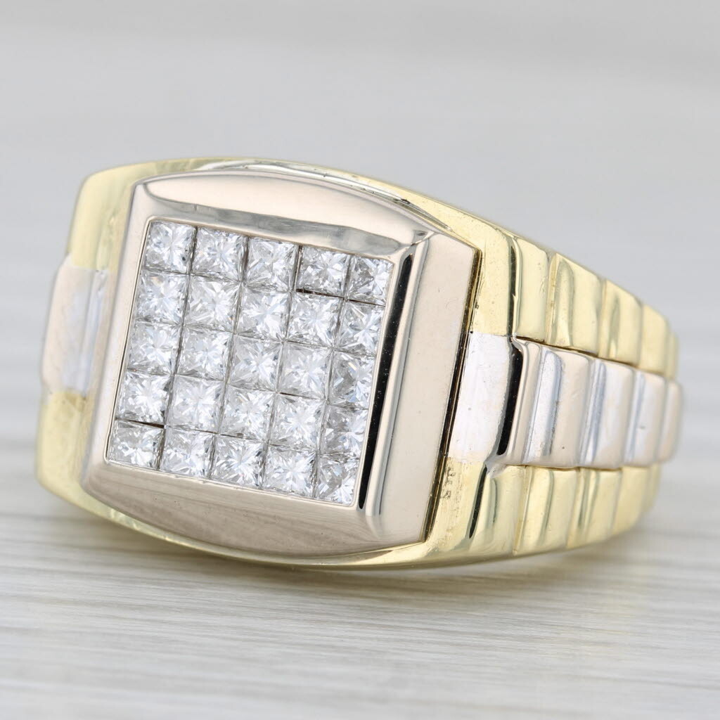 1.10ctw Diamond Men's Ring 18k Yellow White Gold Beve… - Gem
