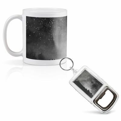 Mug & Bottle Opener-Keyring-set - BW - Pretty Night Sky Stars Galaxy ...