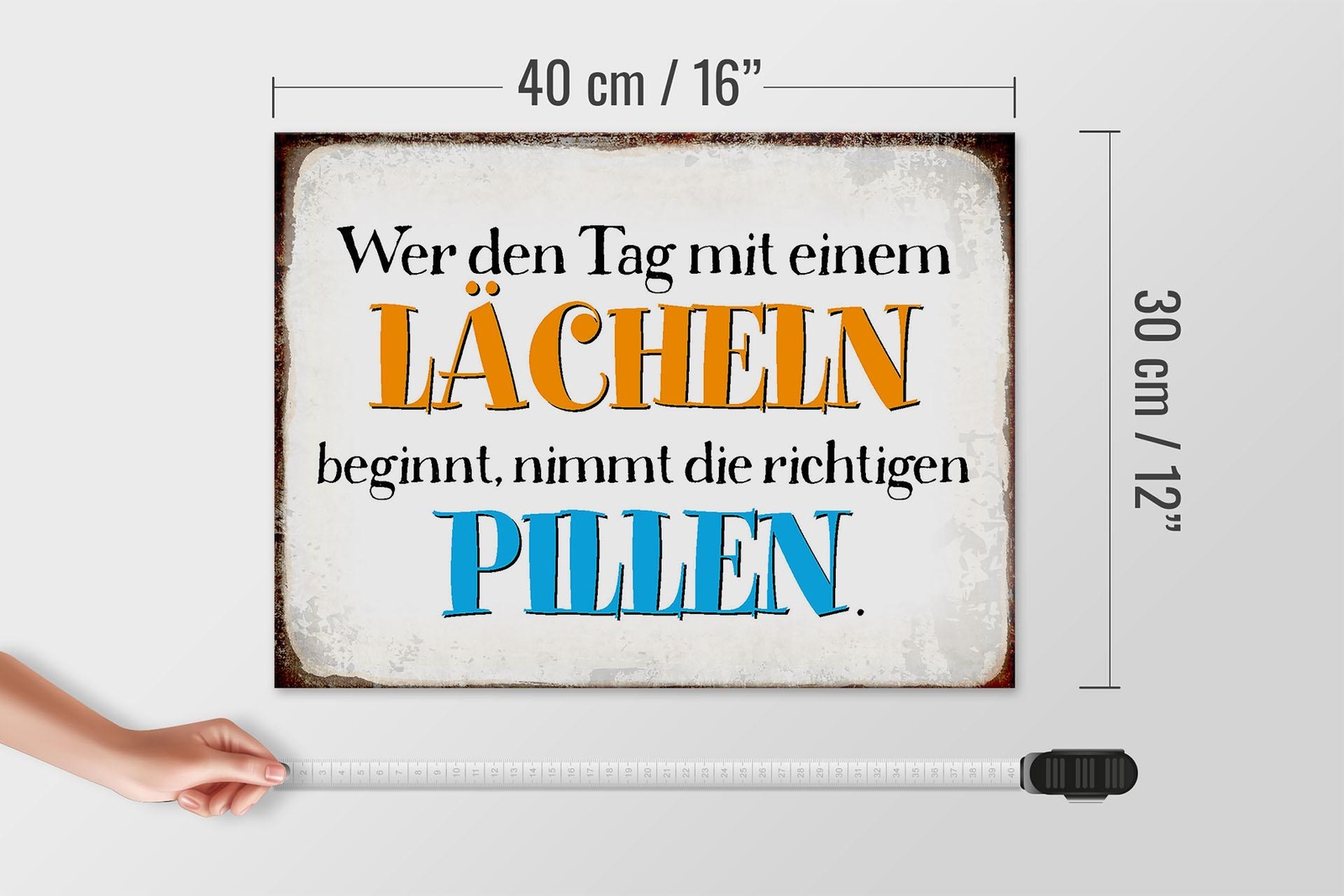 Holzschild Spruch 40x30 cm wer den Tag mit einem Lächeln Deko Schild ...