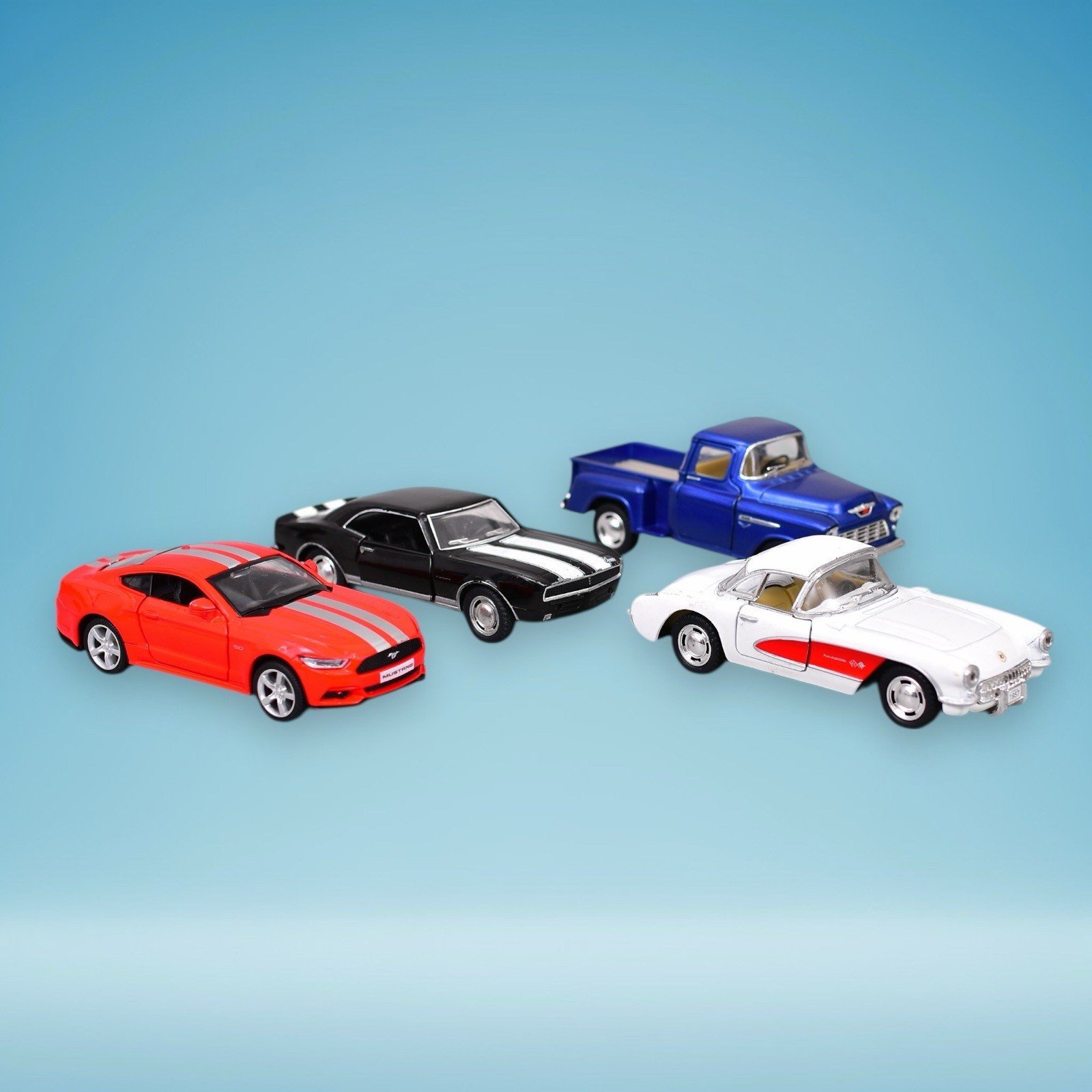 Lot Of 4 Classic Car Truck Pull Back Cars Kinsmart 1/32 Chevy Mustang 1 ...