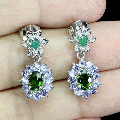 925 Sterling Silver Earrings Oval Chrome Diopside 6x4mm Emerald ...