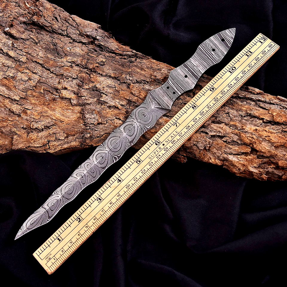 CUSTOM MADE HAND FORGED DAMASCUS STEEL BLANK BLADE TRI DAGGER KNIFE UU ...