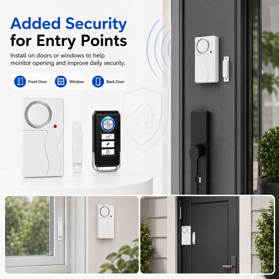 2PK Wireless Magnetic Sensor Alarm 105dB Anti-Theft SOS Alert Remote ...
