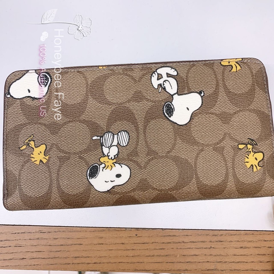 NWT Coach X Peanuts Long Zip Around Wallet With Snoopy Woodstock ...