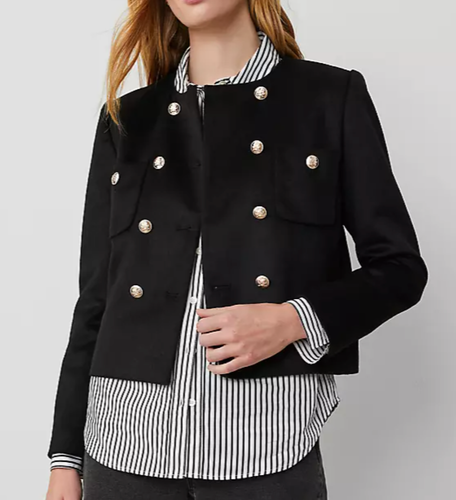 NEW ANN TAYLOR BLACK DOUBLE BREASTED PATCH POCKET JACKET SZ 14 | eBay