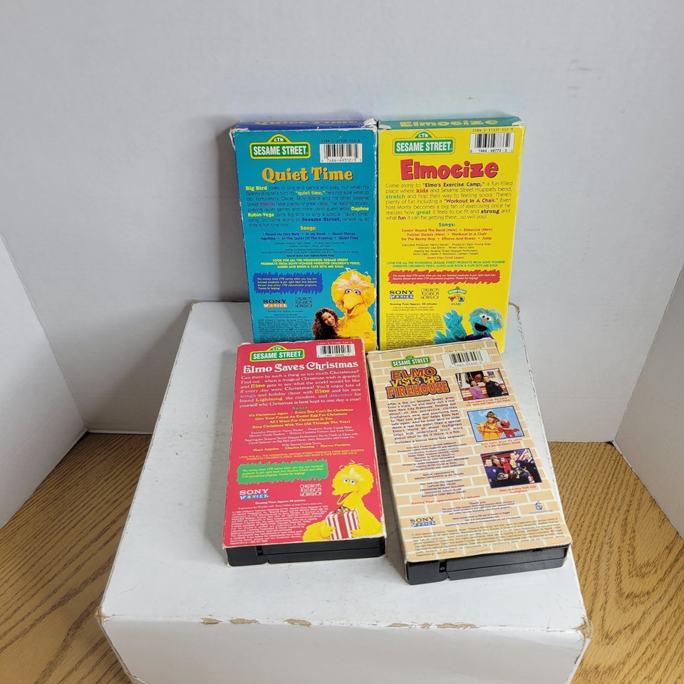 Sesame Street Lot Of 4 VHS Tapes Elmo Big Bird Quiet Time Fire House ...