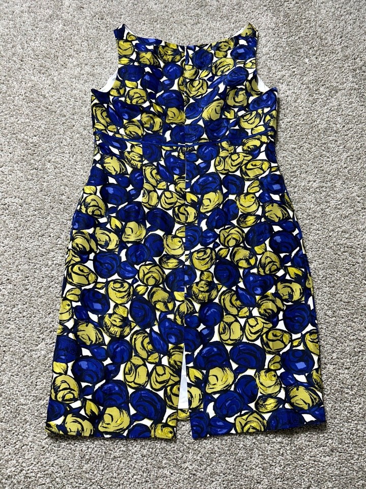 Hobbs Women's Size 16 Floral Print Sleeveless Silk Dress Yellow & Blue ...